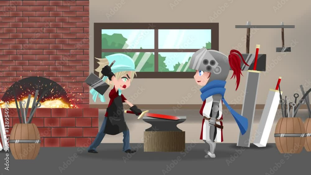 Vídeo do Stock: Seamless animation cartoon of a knight warrior in a ...