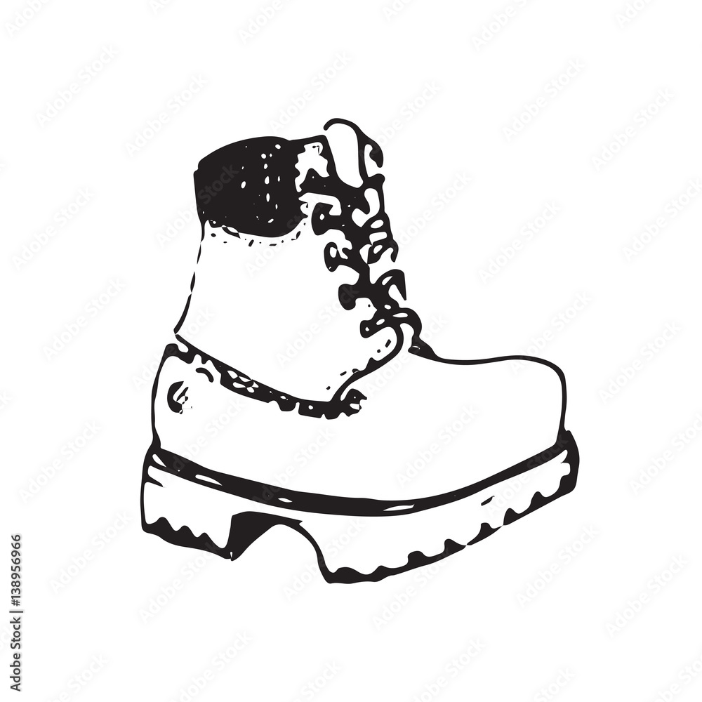 Vector illustration of working boot in sketch style. Hand sketched shoe ...