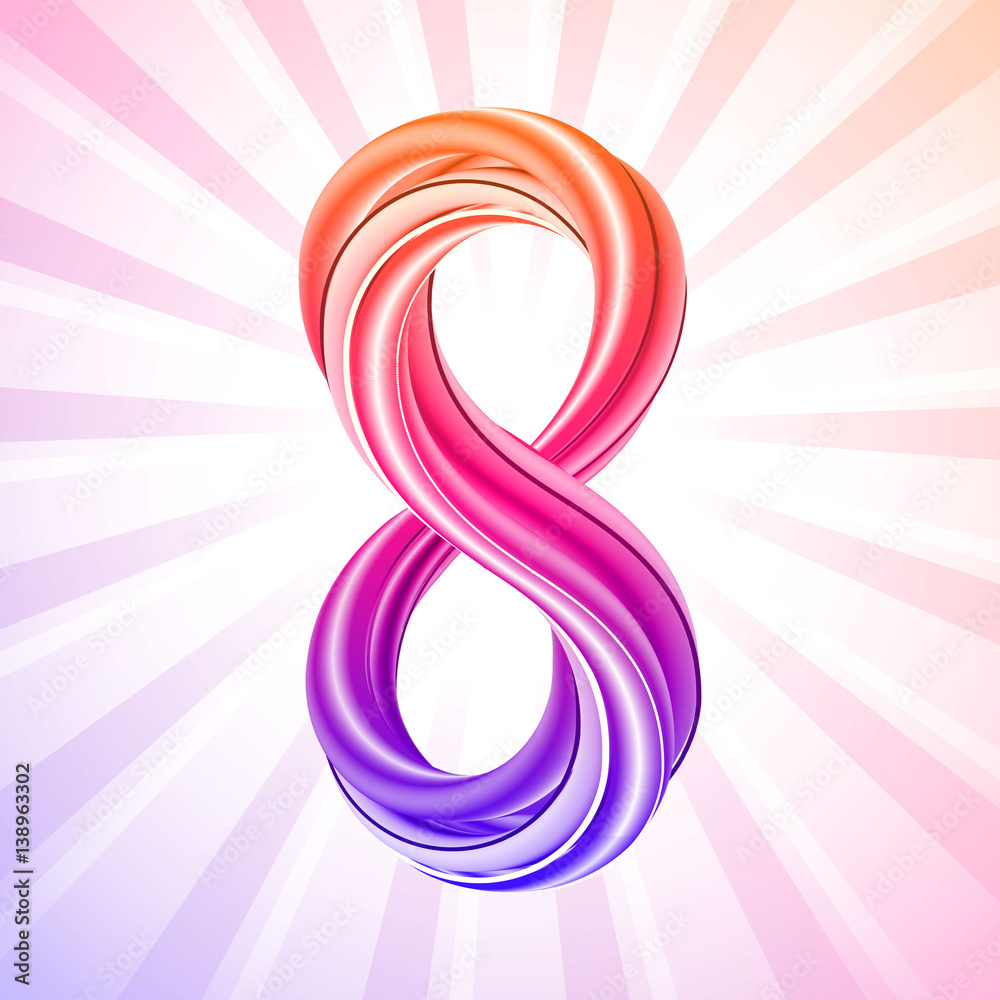 Colorful number eight icon, symbol of March 8. Rainbow colors, light ...