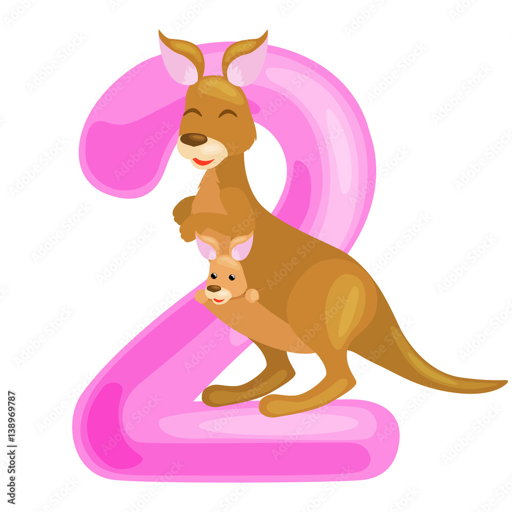 ordinal number 2 for teaching children counting two kangaroo Mom and ...