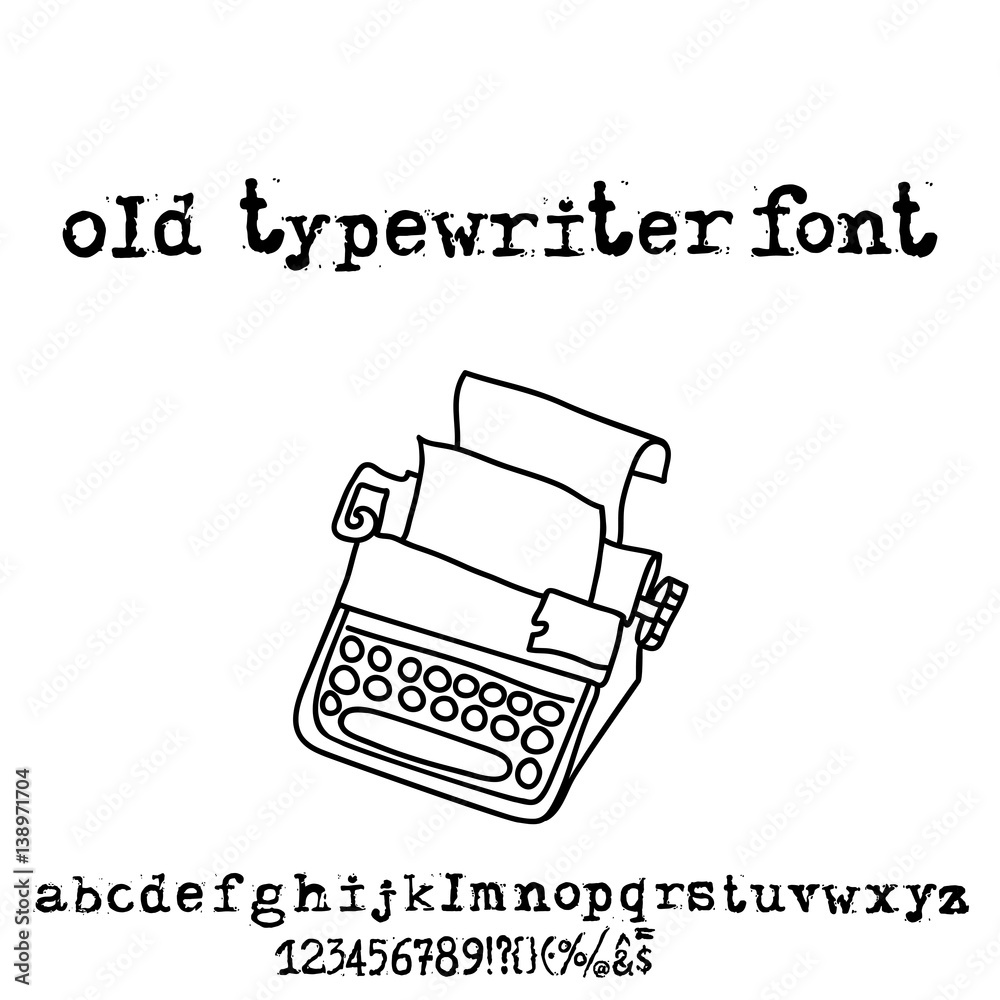 Vector old typewriter font. Vintage grunge letters. Old destroyed ...