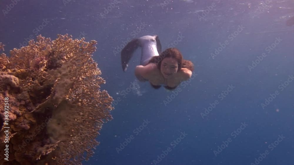 Underwater model free diver swims in mermaid costume in Red Sea ...