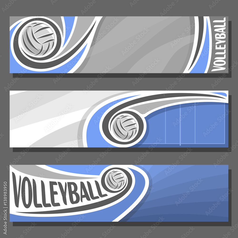 Vector set horizontal Banners for Volleyball: 3 cartoon covers for ...
