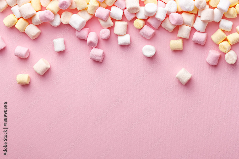 Colorful marshmallows background with copy space. Top view Stock Photo ...