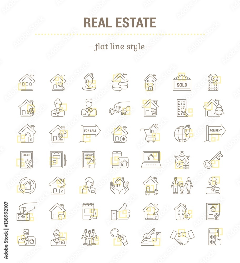 Vector graphic set.Icons in flat, contour,thin, minimal and linear ...