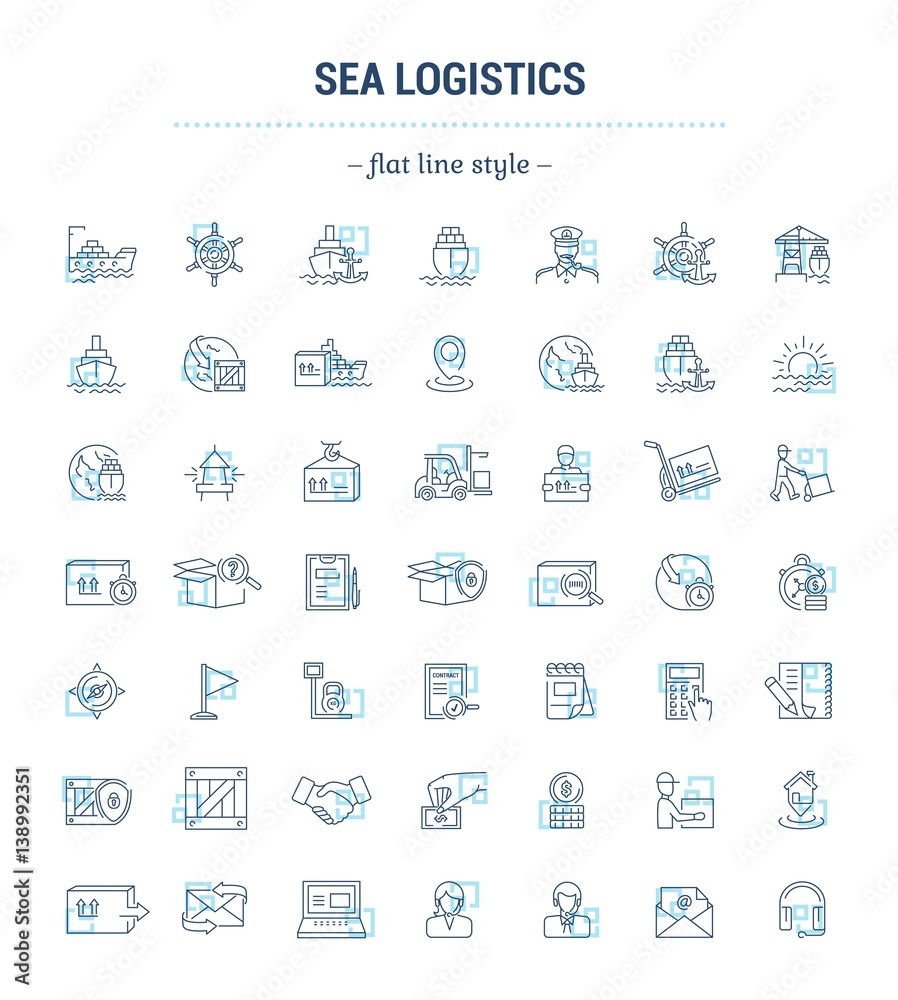 Vector graphic set. Icons in flat, contour, thin, minimal and linear ...