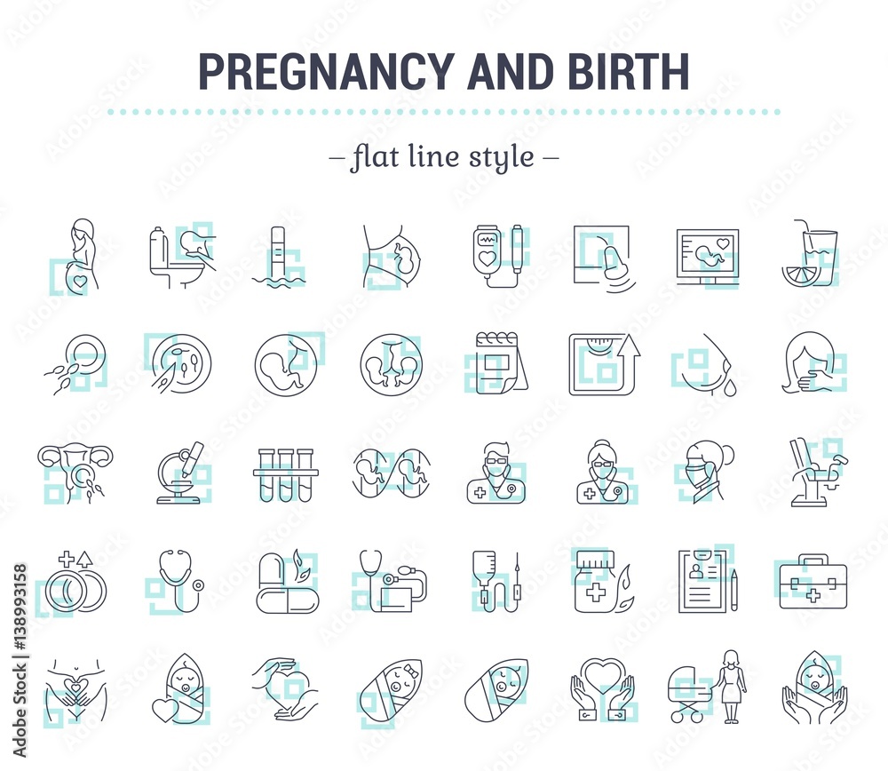 Vector graphic set.Icons in flat, contour,thin and linear design ...