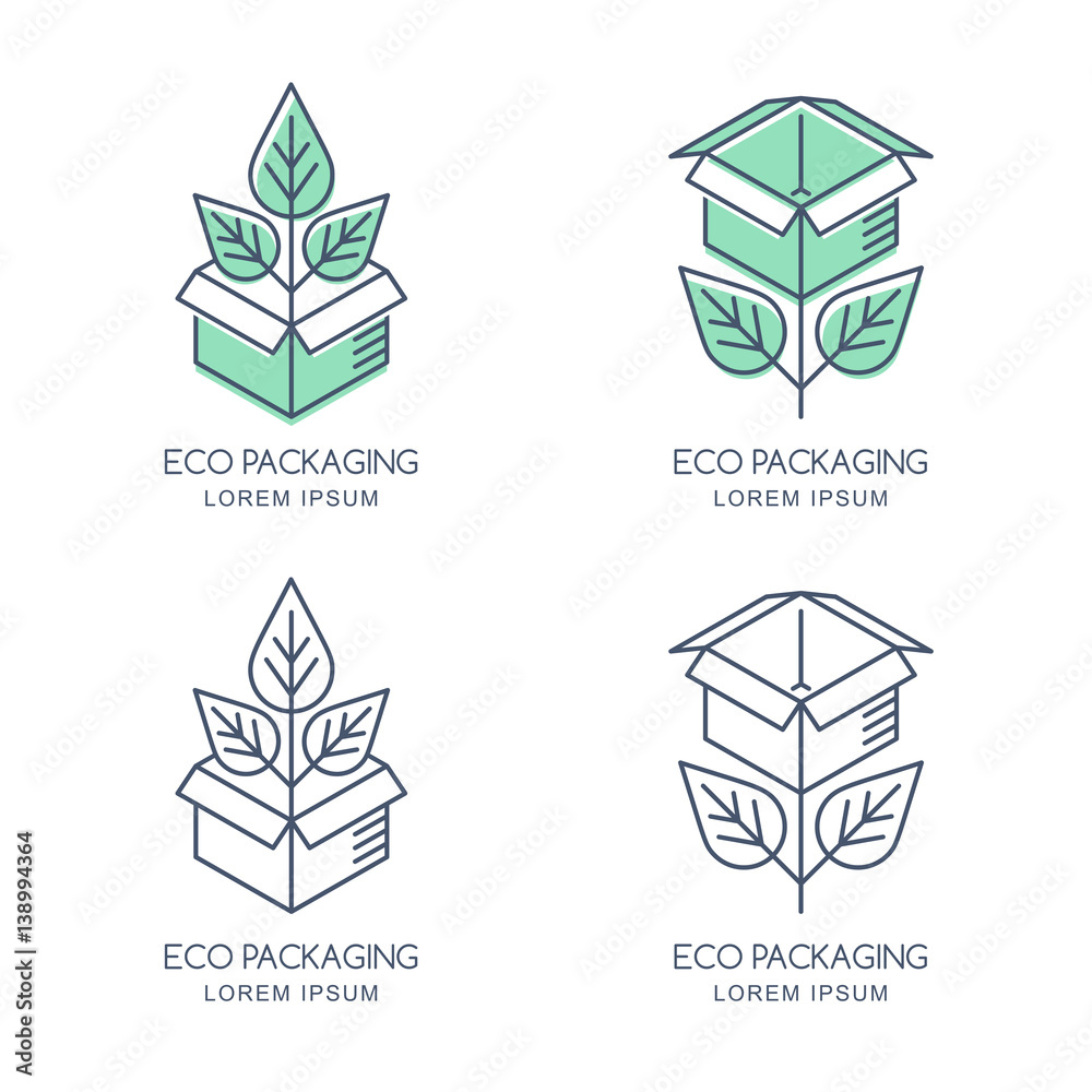 Vecteur Stock Vector eco packaging logo, icon or emblem design template ...