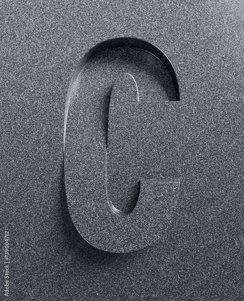 Letter C slanted 3d font engraved and extruded from the surface Stock ...