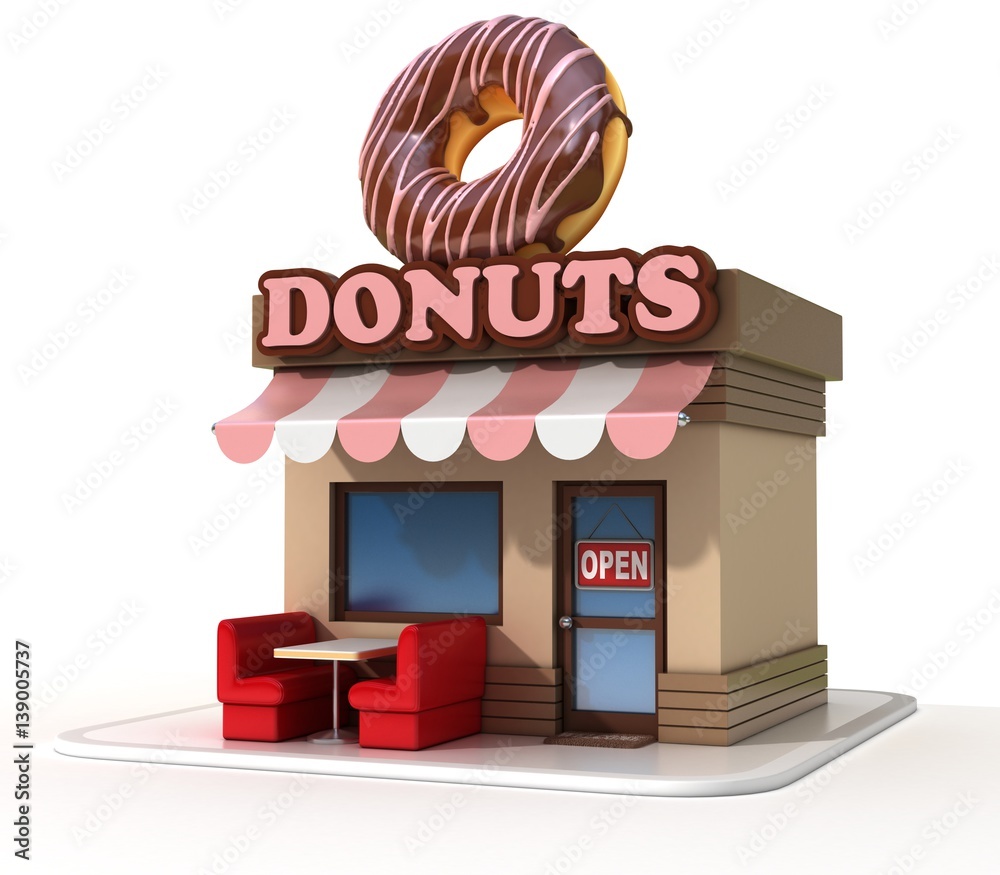 Donuts shop store front 3d rendering Stock Illustration | Adobe Stock