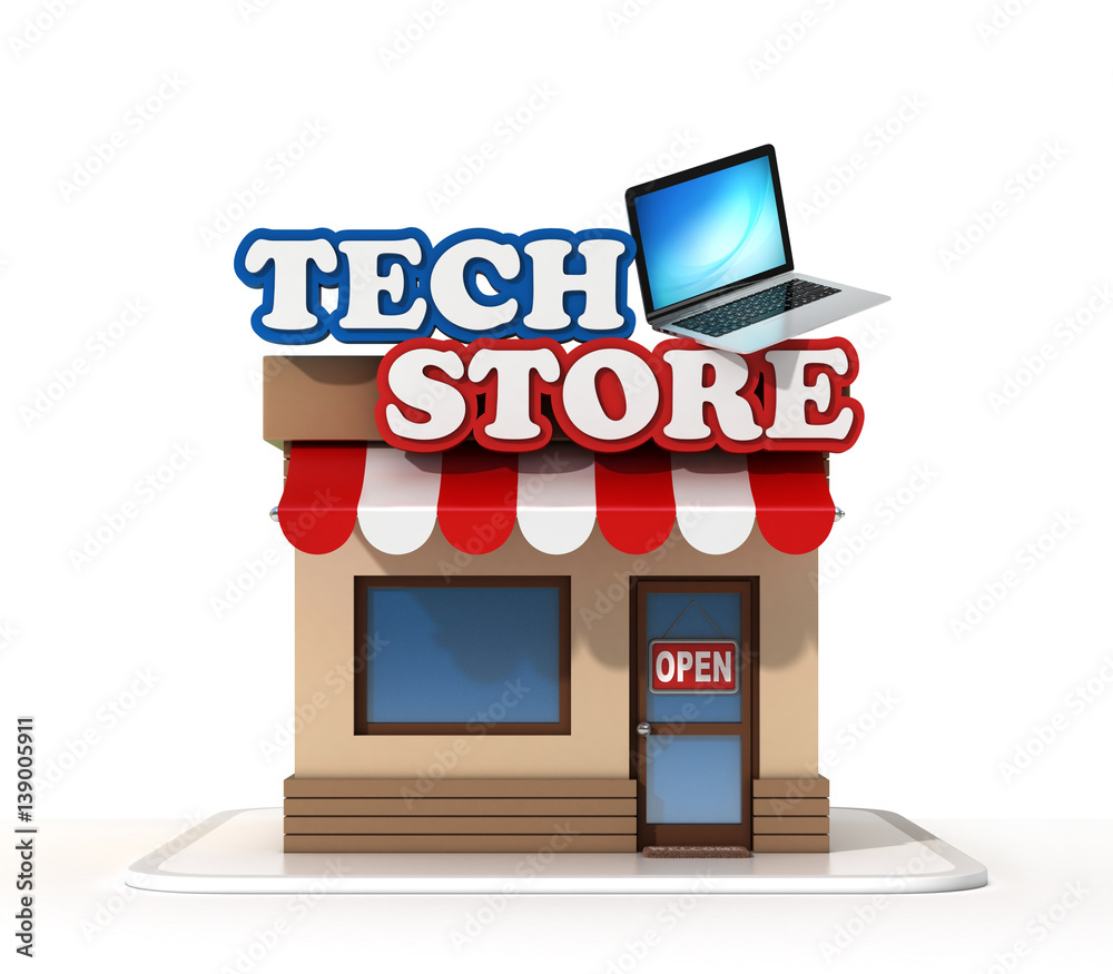 Illustrazione Stock Tech store shop front 3d rendering | Adobe Stock