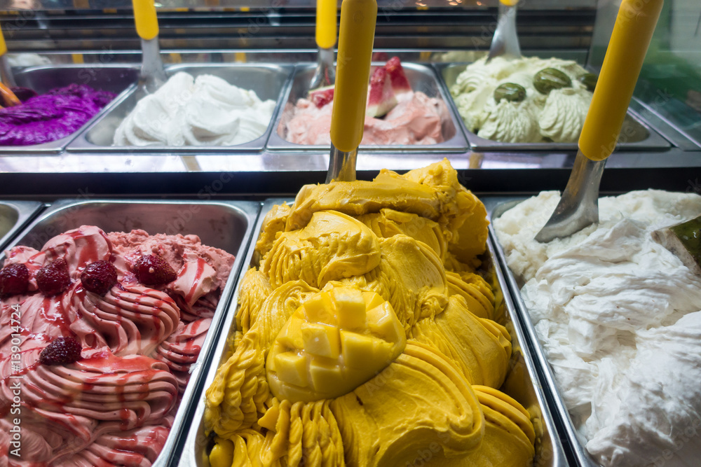 Colorful Gelato ice cream on display at a shop. Stock Photo | Adobe Stock
