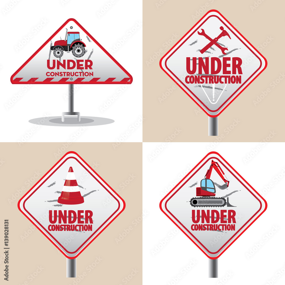 under construction signs symbols set, vector illustration Stock Vector ...