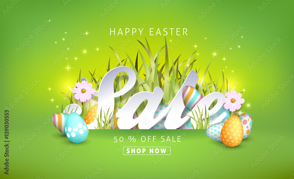 Easter sale banner background template with beautiful colorful spring ...