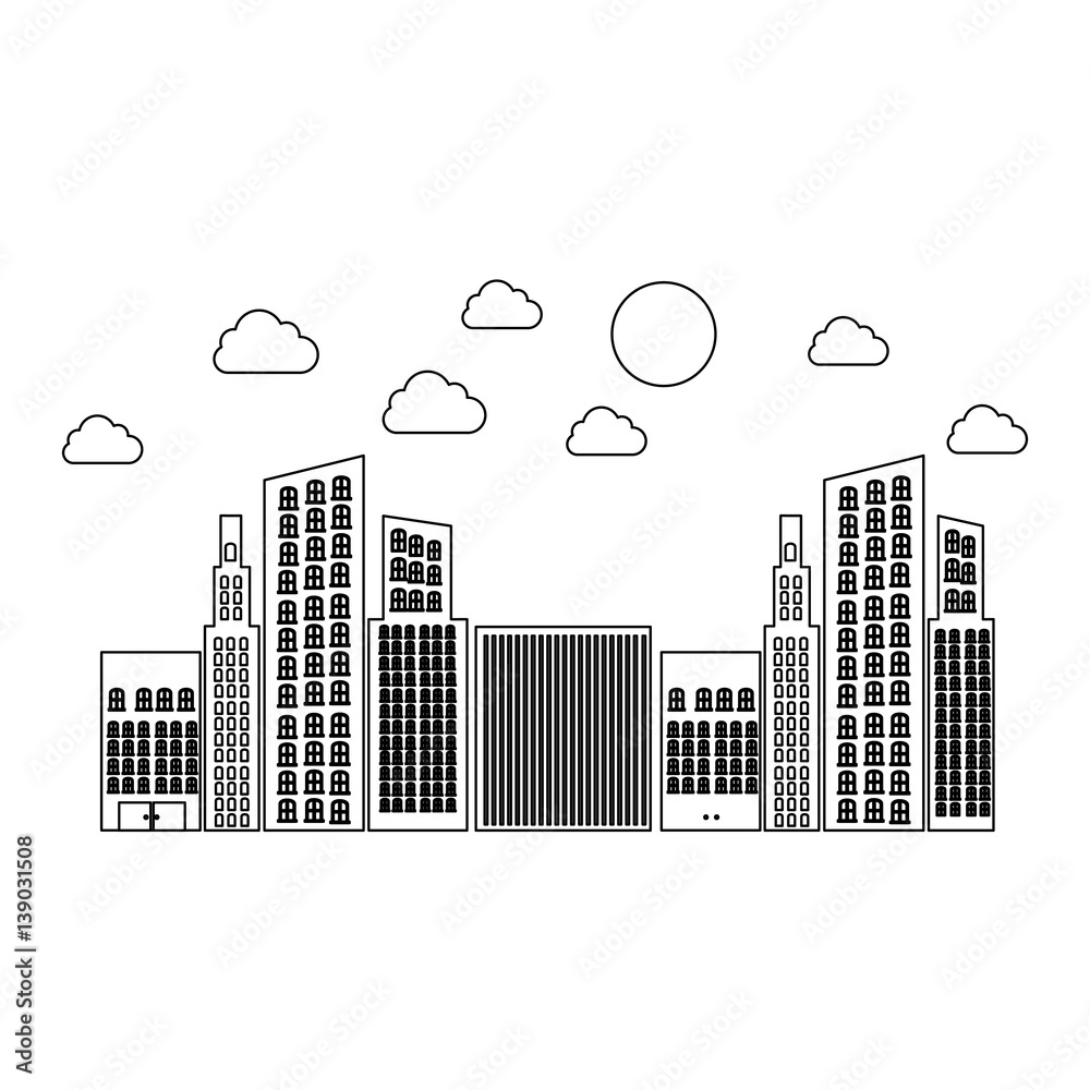 figure builds with small cloud and sun, vector illustraction design ...