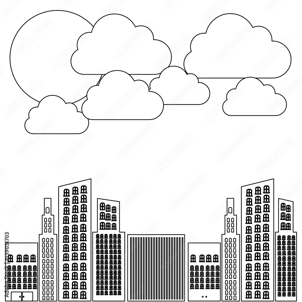 figure builds with cloud and sun icon, vector illustraction design ...