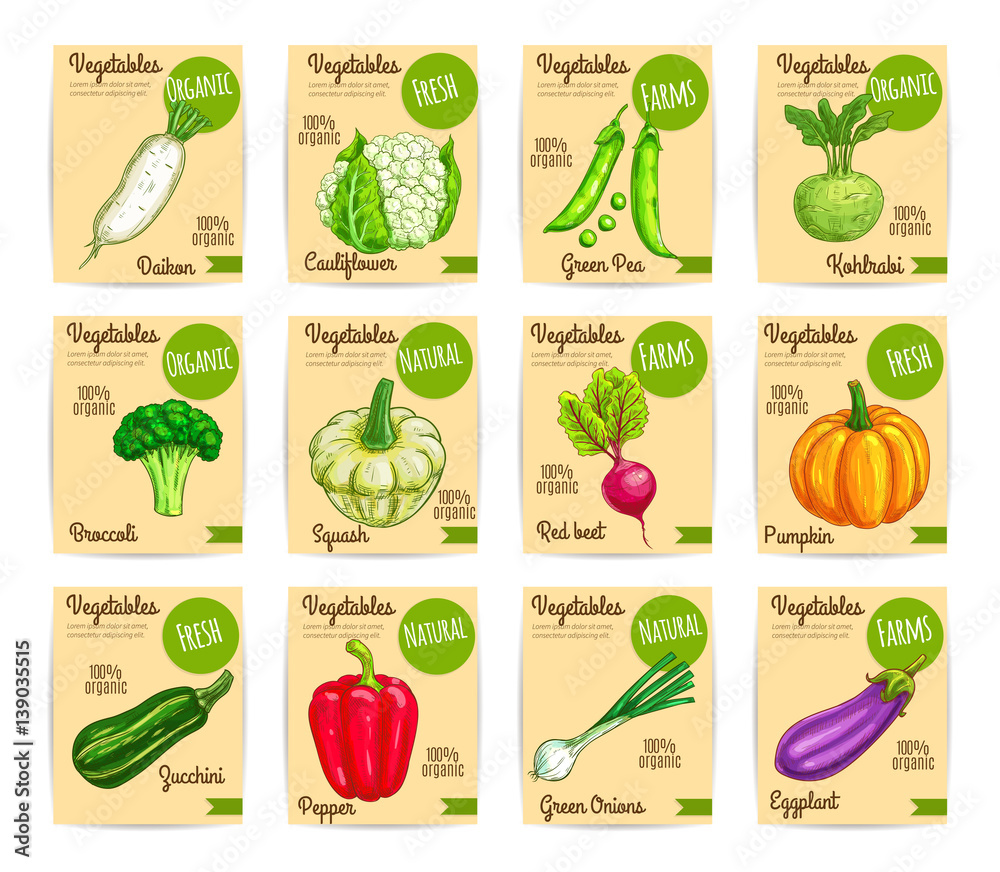 Organic fresh vegetable card, label, price tag set Stock Vector | Adobe ...