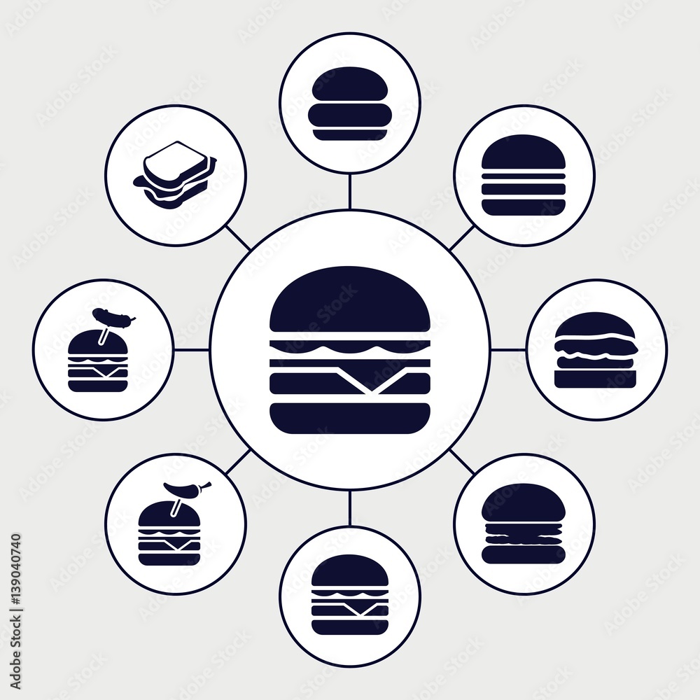 Set of 9 hamburger filled icons Stock Vector | Adobe Stock
