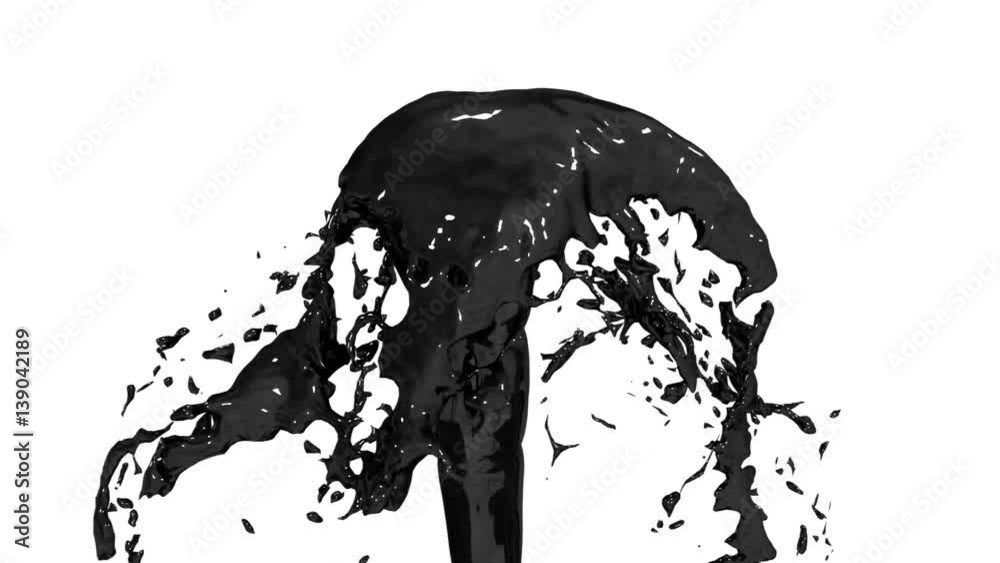 Beautiful fountain spray liquid like black paint or oil, fountain with ...