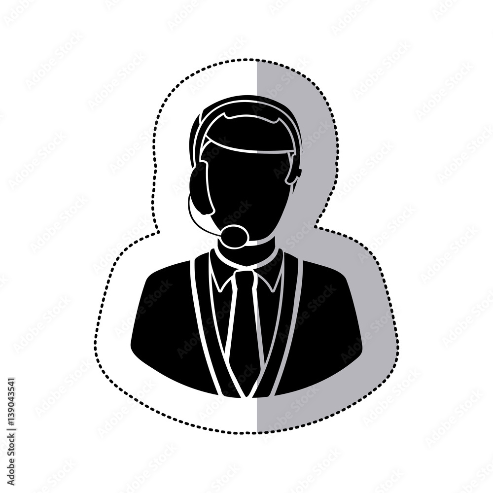 sticker monochrome silhouette man call center vector illustration Stock ...