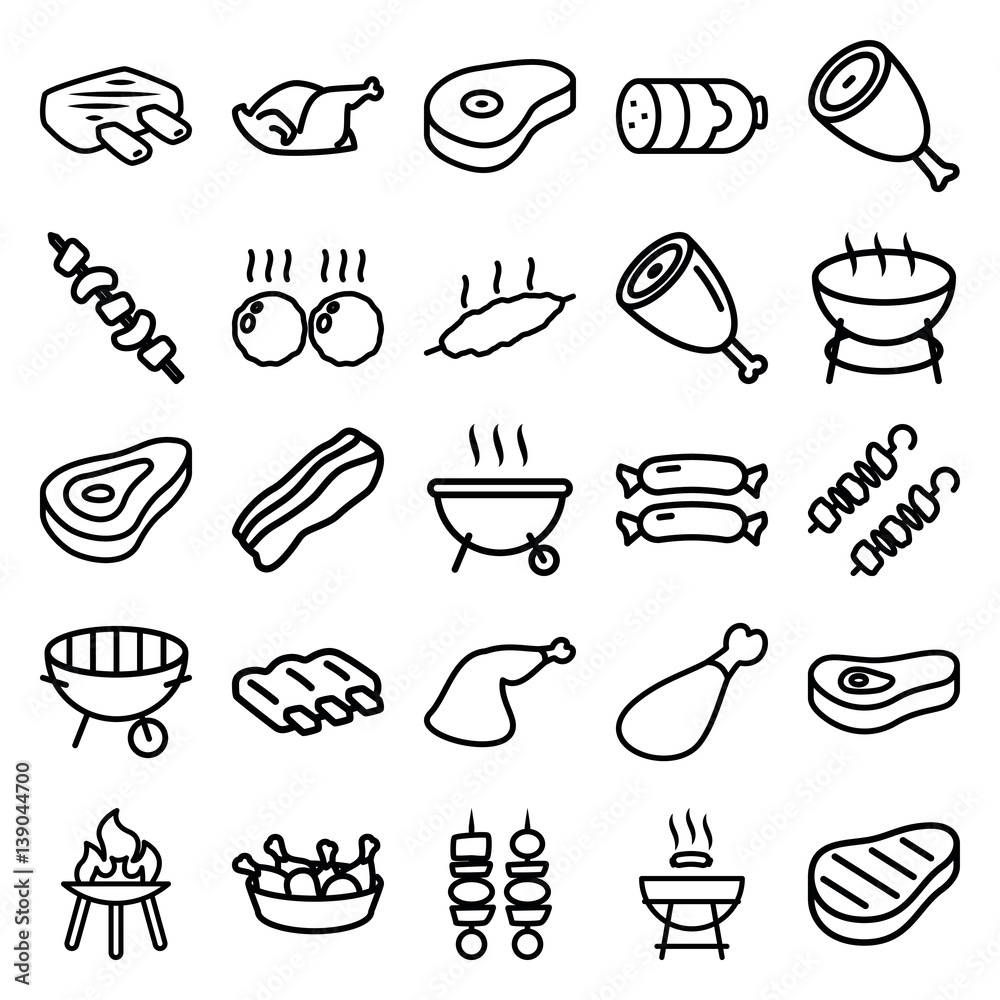Set of 25 barbecue outline icons Stock Vector | Adobe Stock