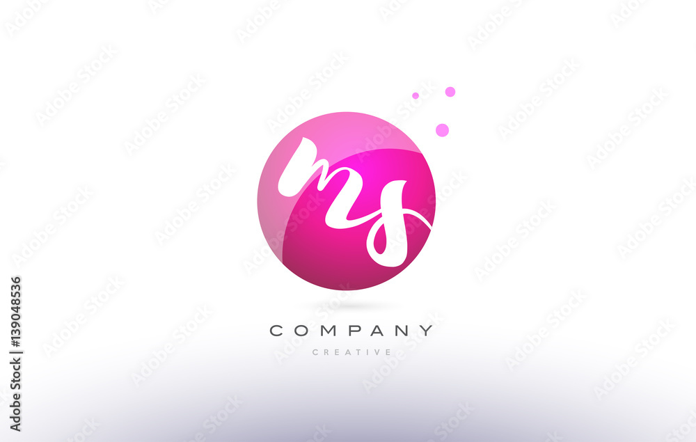 ms m s sphere pink 3d hand written alphabet letter logo Stock Vector ...