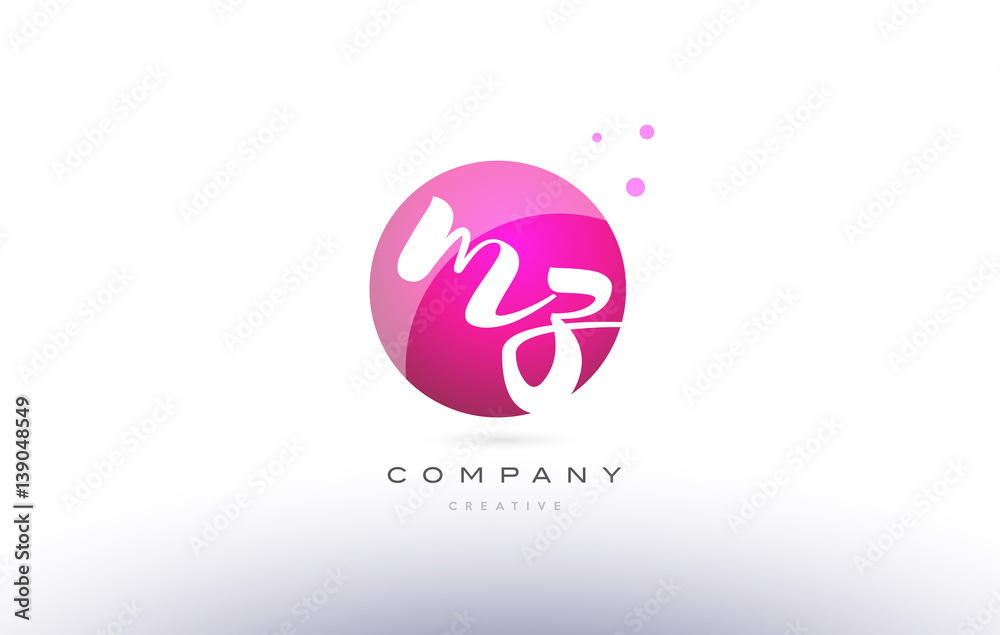 mz m z sphere pink 3d hand written alphabet letter logo Stock Vector ...