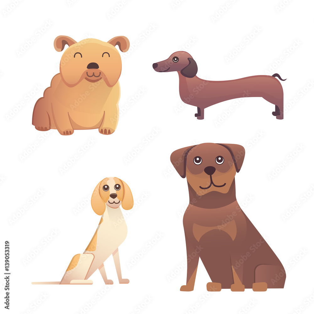 Different type of cartoon dogs. happy dog set vector illustration ...