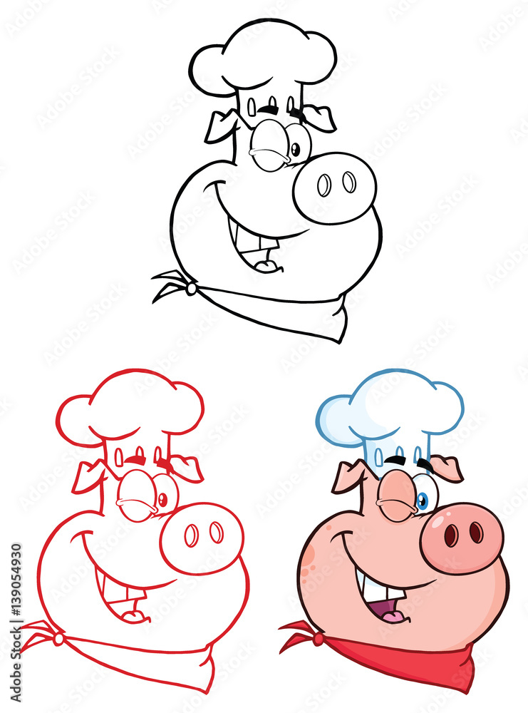 Winking Chef Pig Face Cartoon Mascot Character. Collection Set Isolated ...