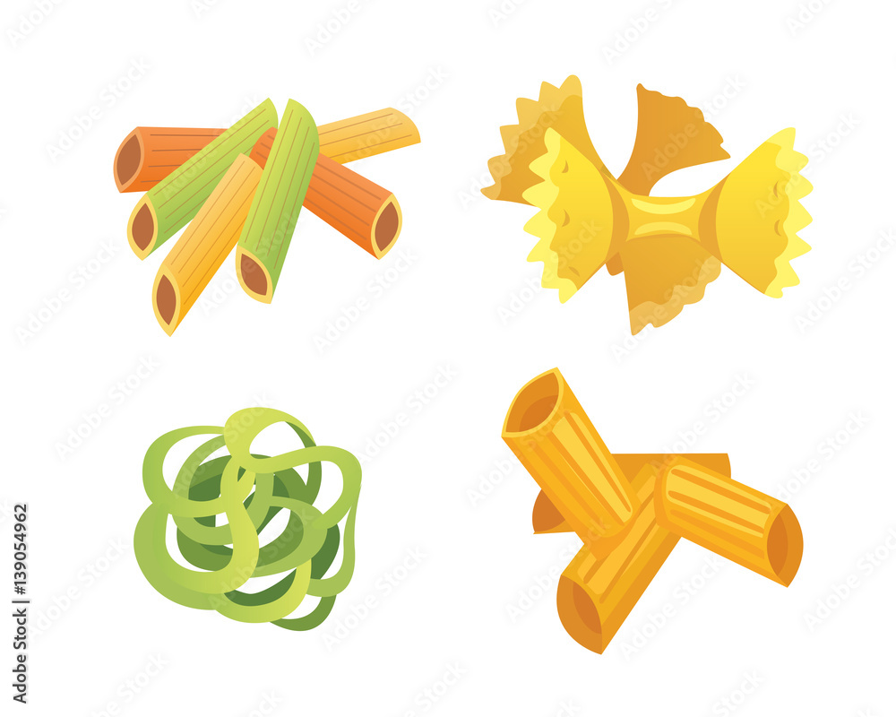 Vector set Italian pasta in cartoon style. Different types and shapes ...