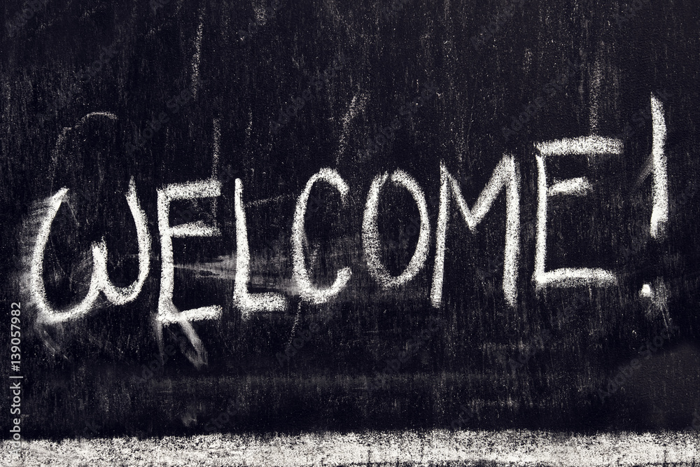 Handwritten Welcome message on chalkboard Stock Photo | Adobe Stock