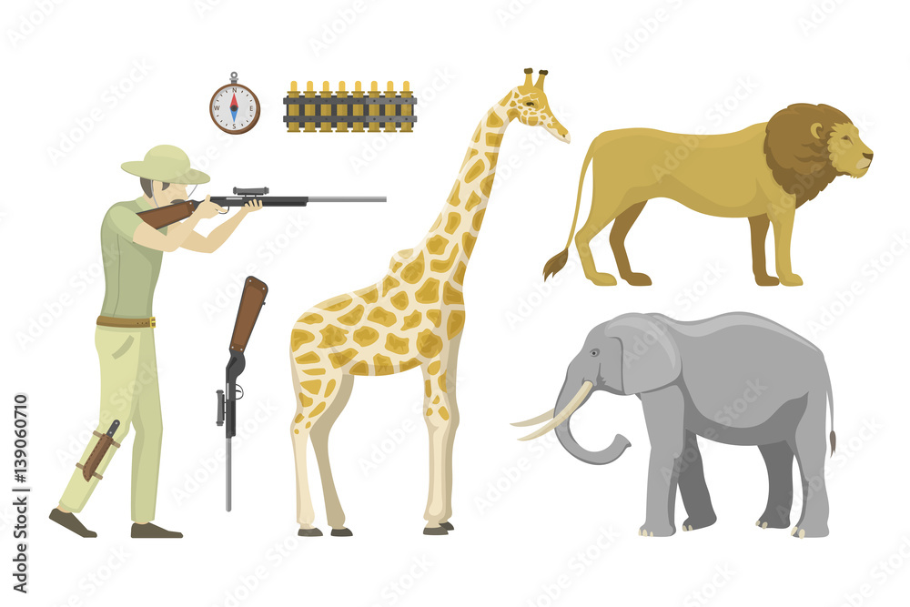 Cartoon illustration of hunter aiming rifle vector character. Stock ...