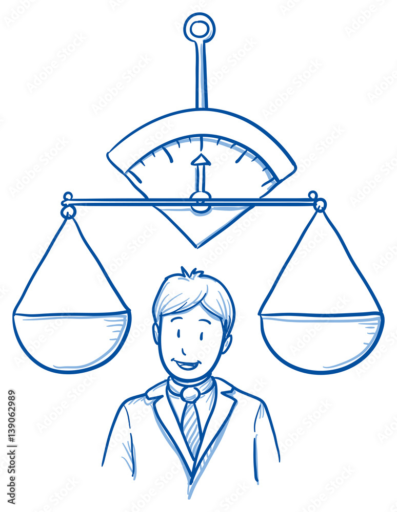 Happy business man, with even scales. Concept for balance, optimum ...