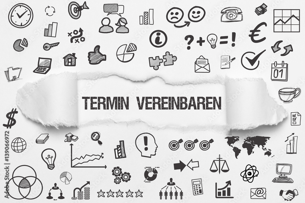 Termin vereinbaren / weißes Papier mit Symbole Stock Photo | Adobe Stock