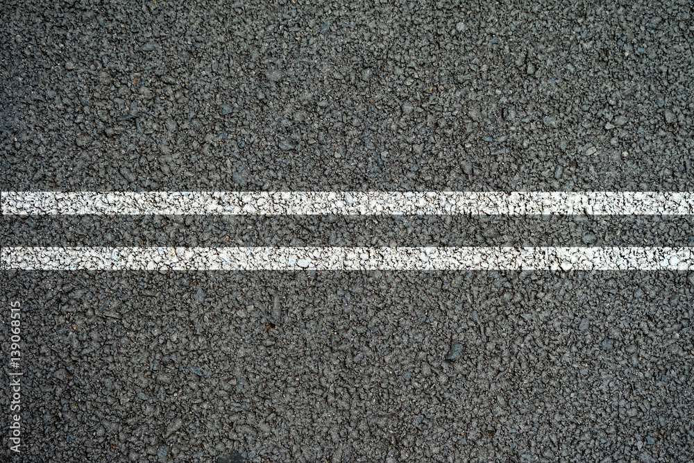 Double white lines on the asphalt road in the middle. Stock Photo ...