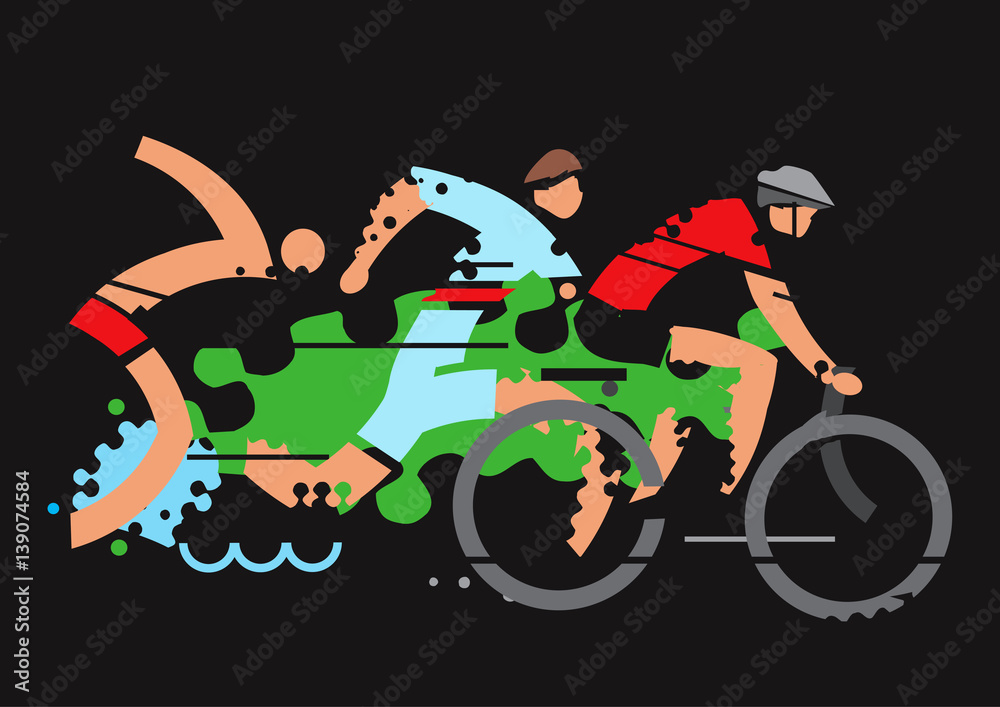 Triathlon Competition grunge stylized. Stylized illustration of Three ...