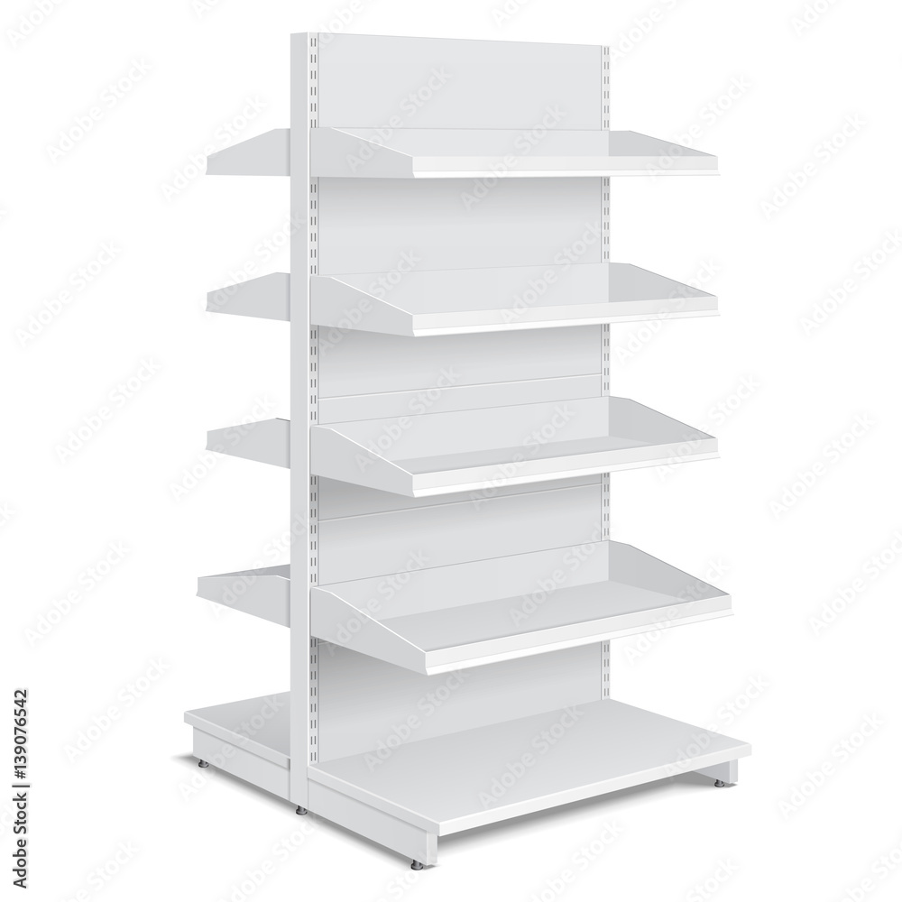 Blank Empty Double Sided Showcase Display With Retail Shelves, Trading ...