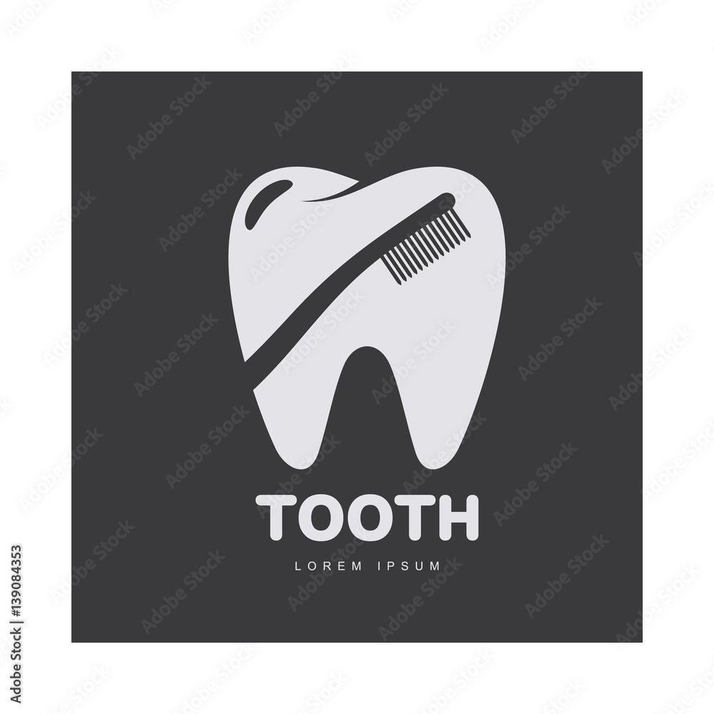 Graphic, black and white tooth, dental care logo template with ...