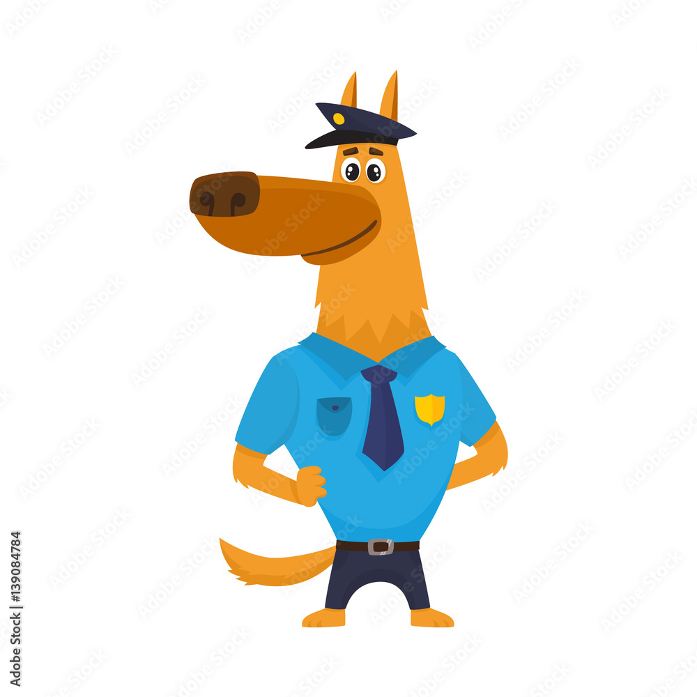 Vetor do Stock: Funny shepherd dog character in blue police uniform ...