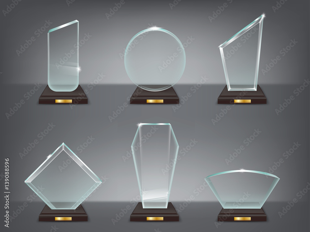 Collection vector illustration of modern glass trophies, prizes Stock ...