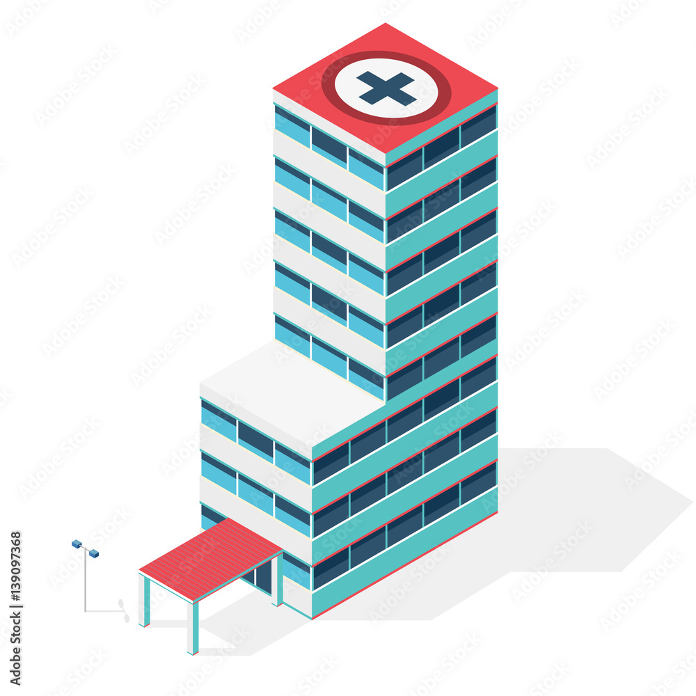 Medical isometric building. 3d hospital isometric building isolated on ...