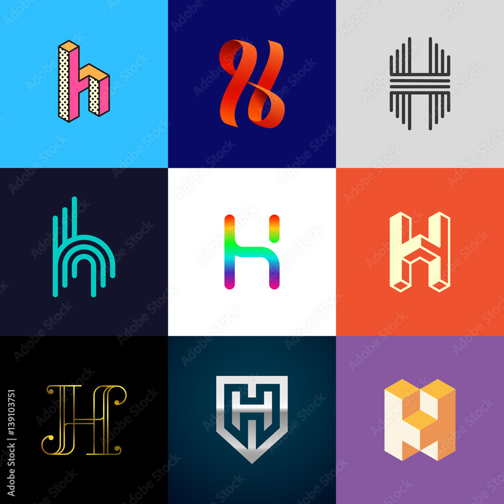 Letter "H" big logo pack. Creative vector monograms. Striped, ribbon ...