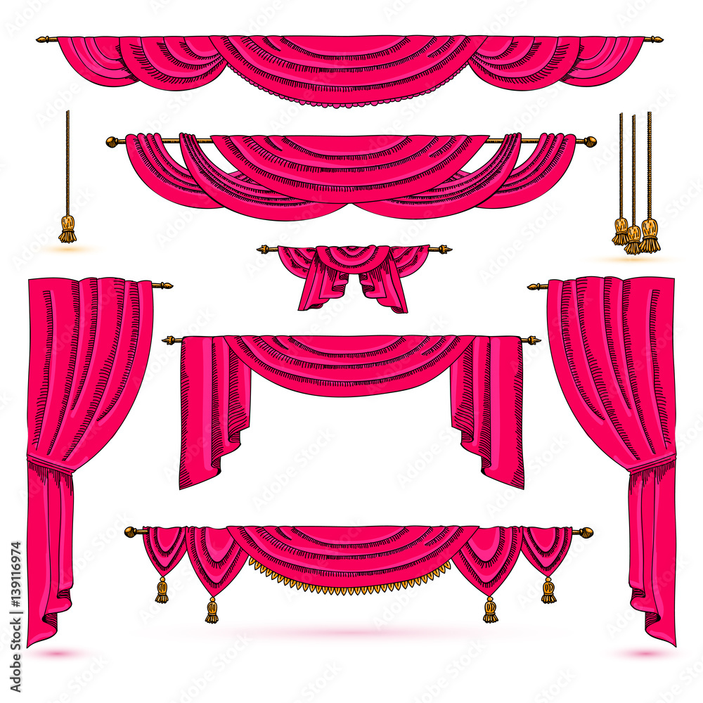 Red Stage Curtains Drawing