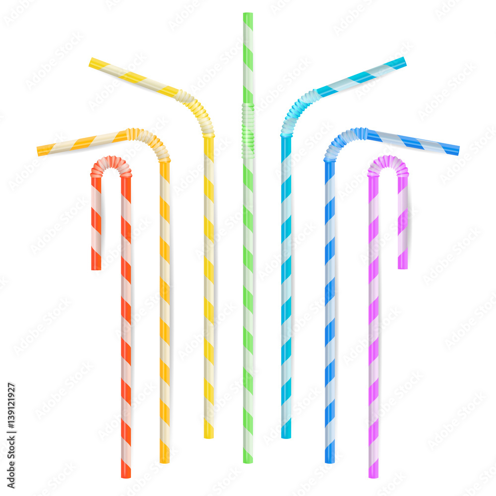 Colorful Drinking Straws Vector. Different Types. Plastic Straight And ...