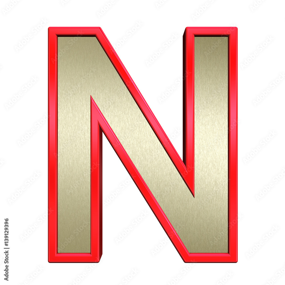 One letter from brushed gold with red frame alphabet set, isolated on ...