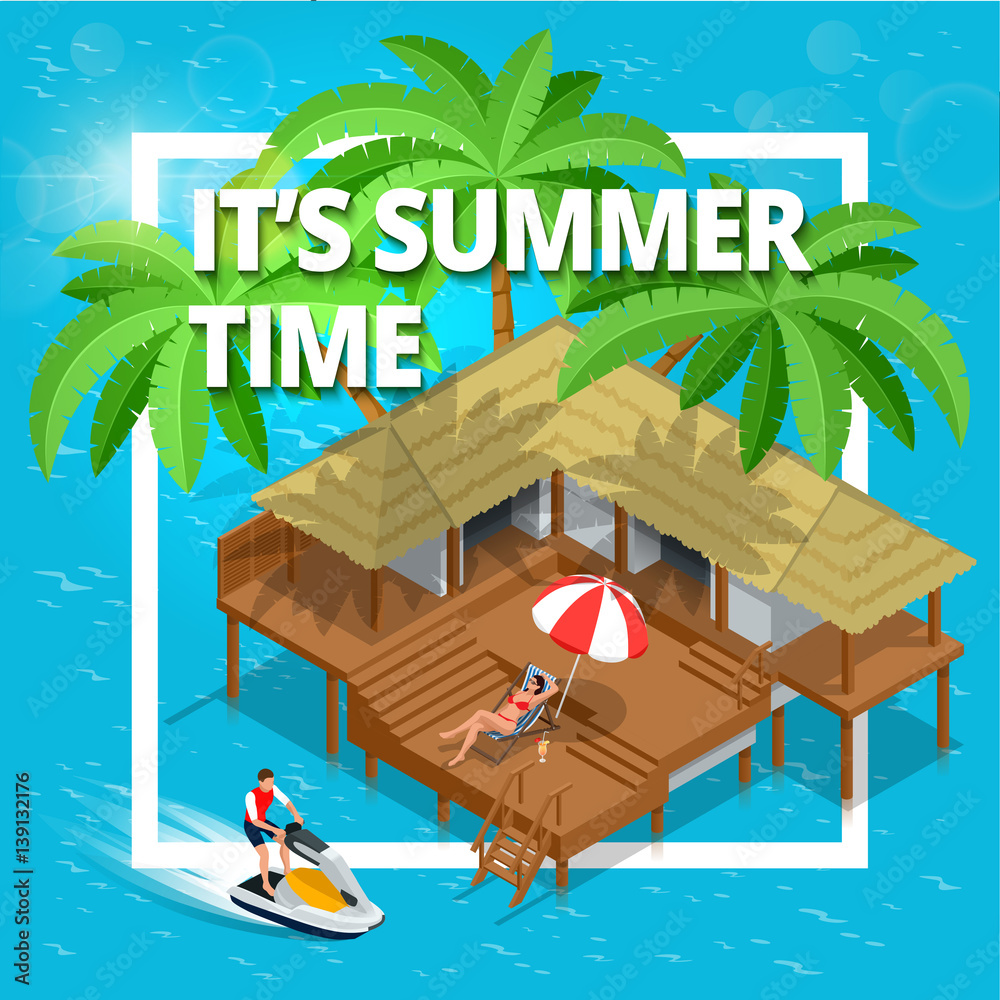 Its Summer Time or Summer vacation concept. Vector background Flat 3d ...