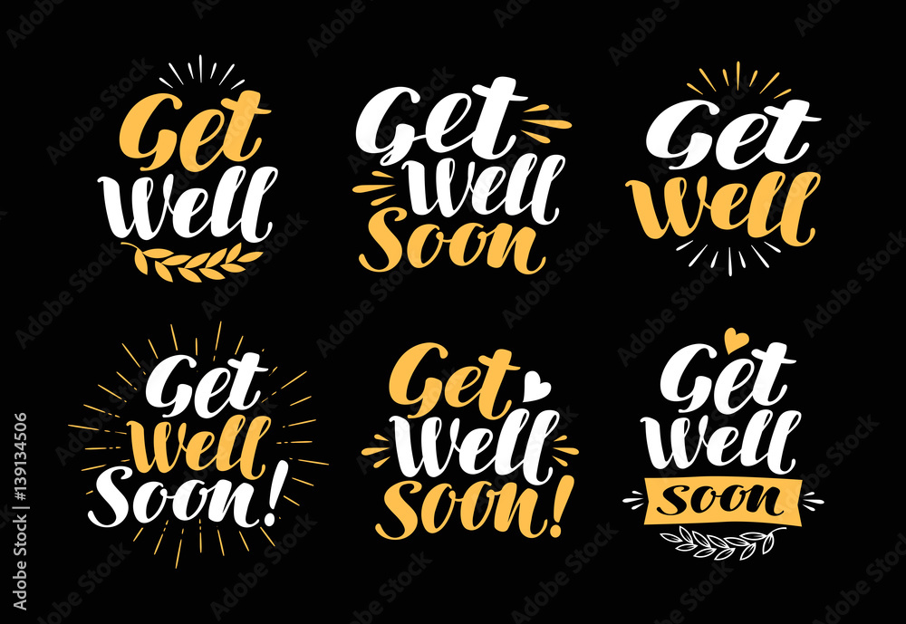 Get Well Soon, greeting card. Handwritten lettering, calligraphy ...