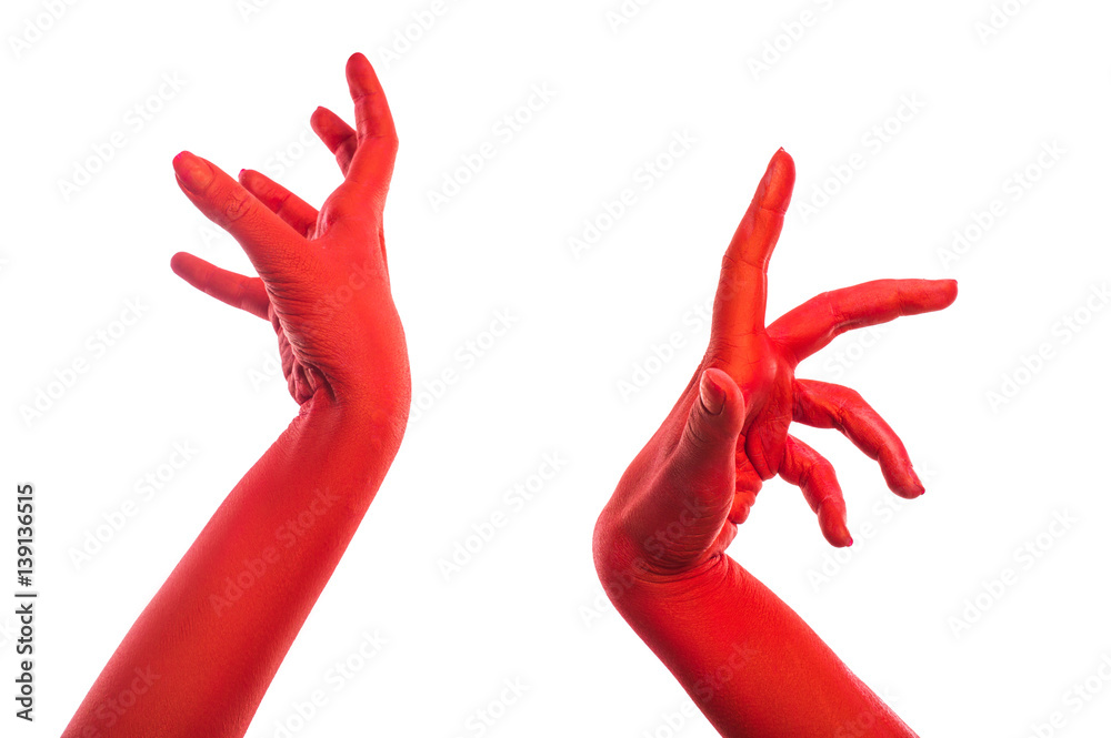 red hands on a white background Stock Photo | Adobe Stock