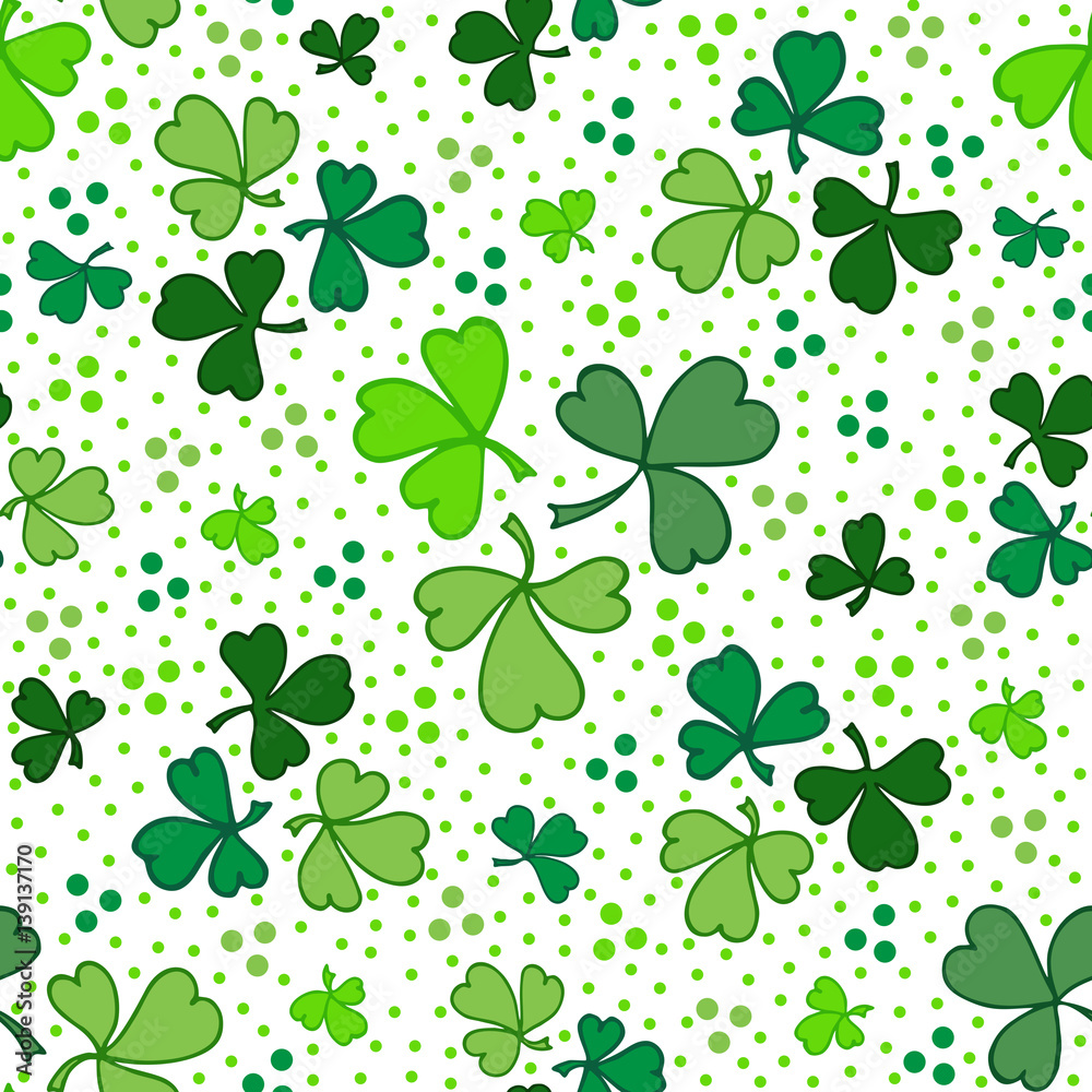St. Patrick's day seamless background with green shamrock. Nature green ...