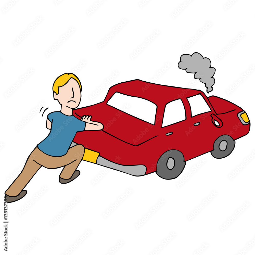 Vettoriale Stock Man Pushing Broken Down Car | Adobe Stock
